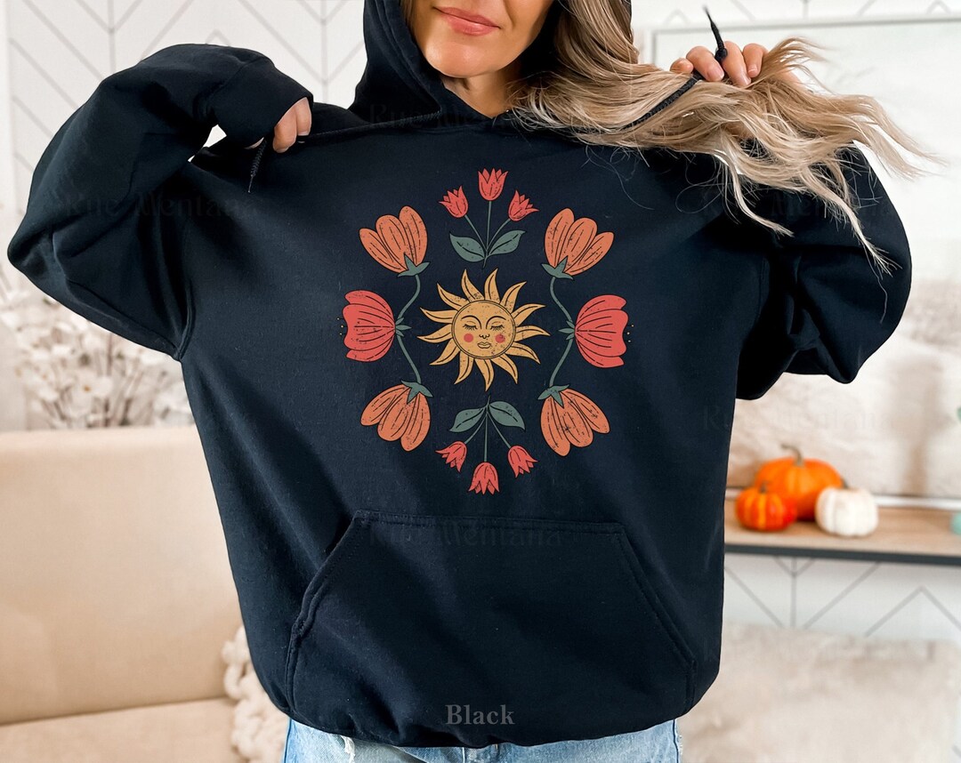 Boho Hoodie Art Nouveau, Floral Hooded Sweatshirt, Boho Wildflowers ...