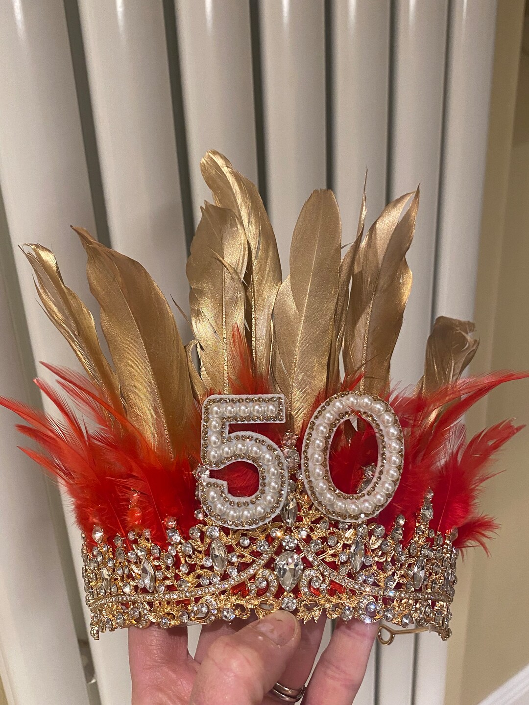 18th 21st 30th 40th 50th Birthday Crown Gold Red Feather 30th Headband ...