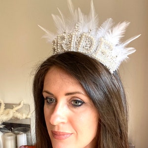 Bridal Bride to Be Crown Tiara Feather Headband Hen Do Engagement ...