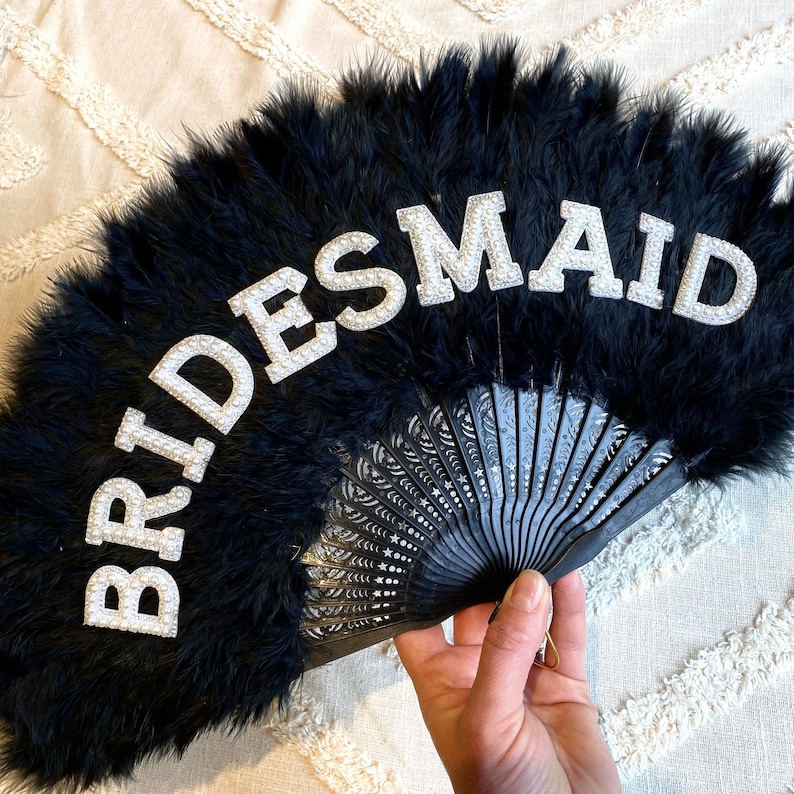 Bride Bridesmaid Feather Fan Black White Fan Bridal Feather - Etsy