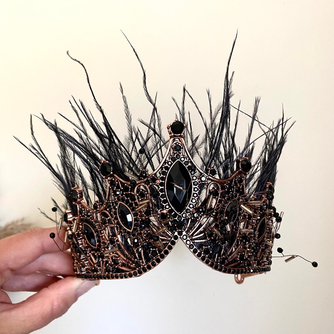Halloween Feather Crown, Black and Bronze Crystal Crown, Headpiece ...