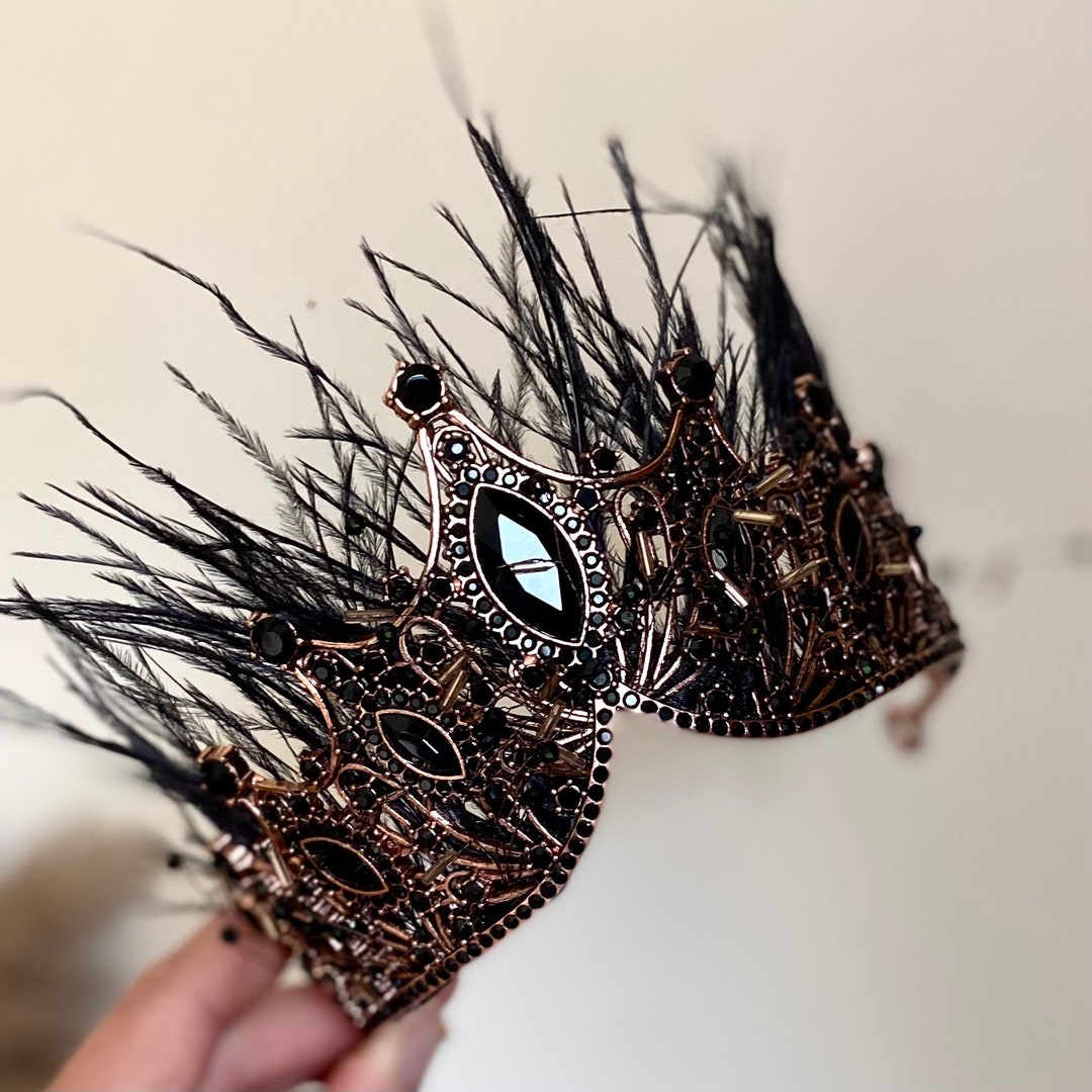 Halloween Feather Crown, Black and Bronze Crystal Crown, Headpiece ...