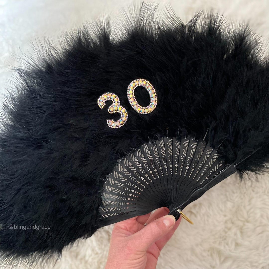 Birthday Feather Fan Black Birthday Feather Fan 18th 21st 40th 50th ...