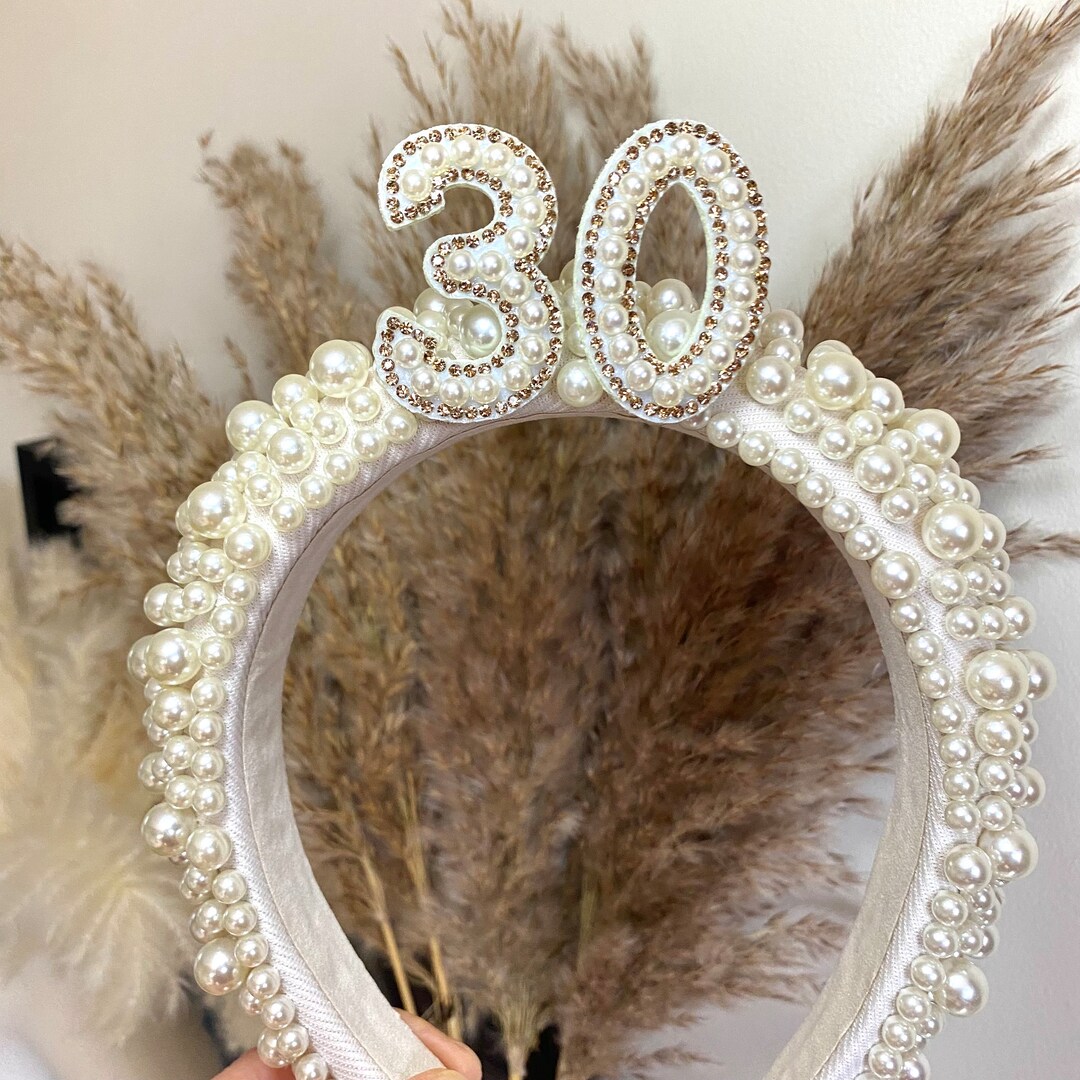 18th 21st 30th 40th 50th Birthday Pearl Headband With Gold Writing ...