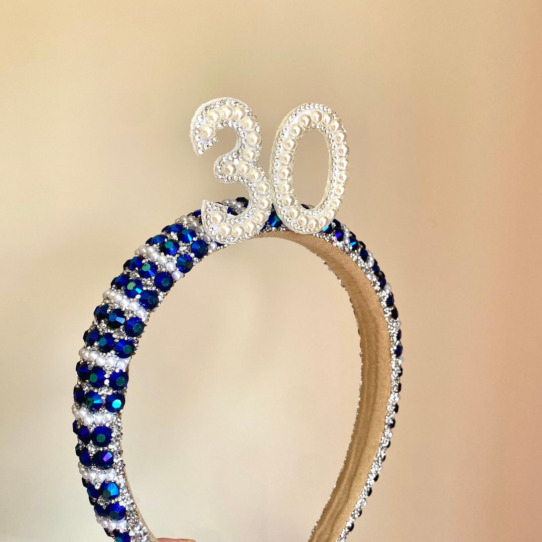 Cobalt Blue Crystal Birthday Headband With Pearl Numbers - Etsy UK