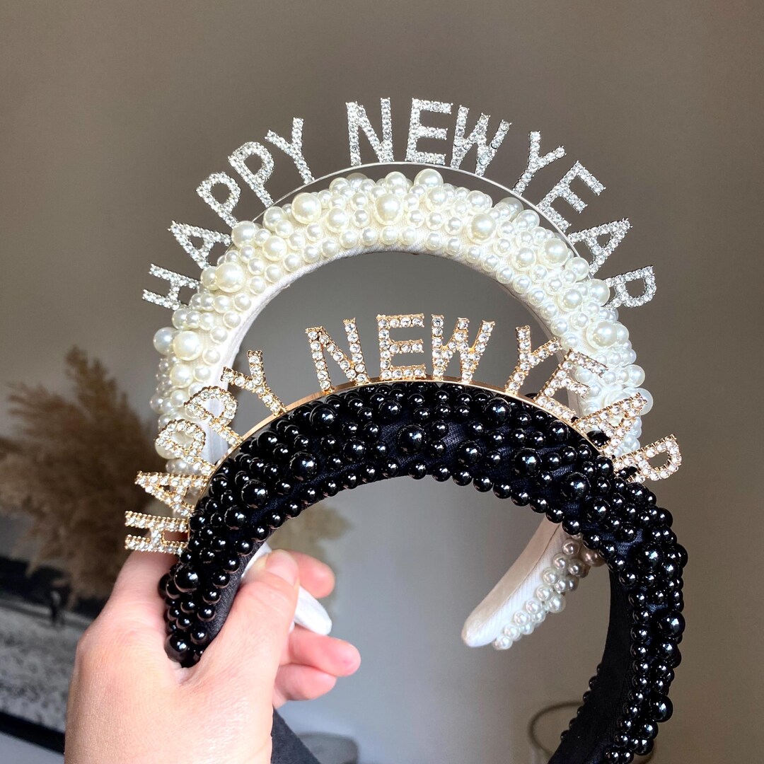 New Years Eve Headband Pearl Headband, NYE Tiara, White Black New Years ...