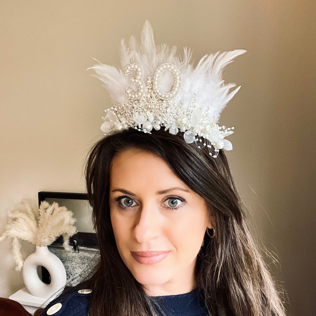 Silver Birthday Crown Feather Tiara 30th Headband 40th Tiara Birthday ...