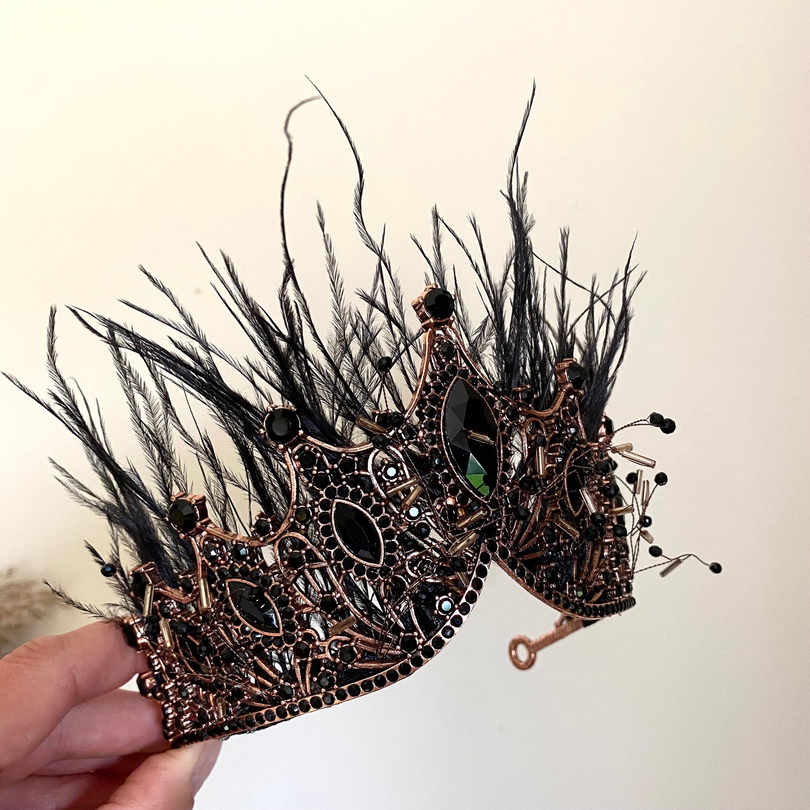 Halloween Feather Crown, Black and Bronze Crystal Crown, Headpiece ...