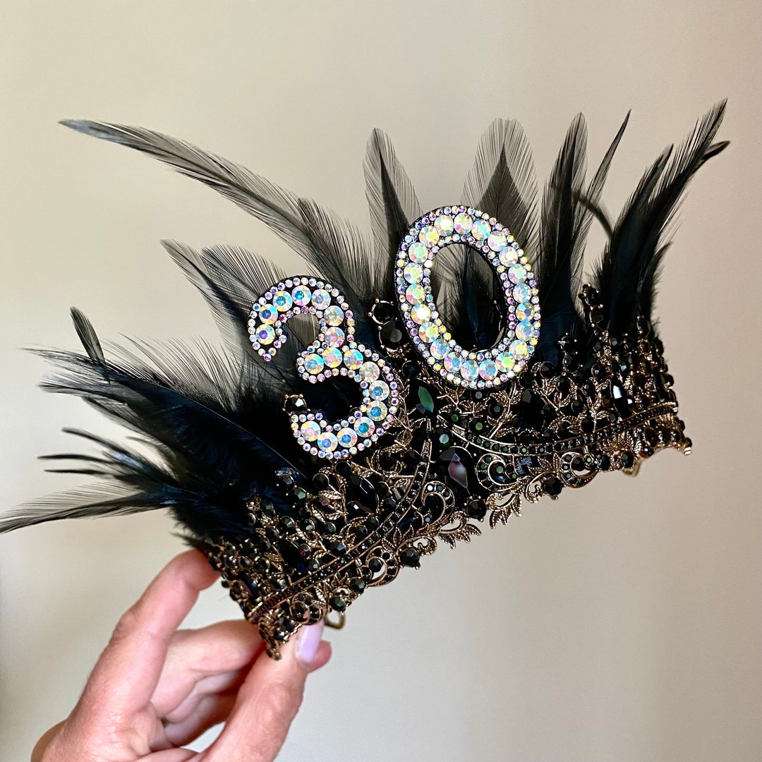 18th 21st 30th 40th 50th Birthday Crown Black and Gold Feather 30th ...
