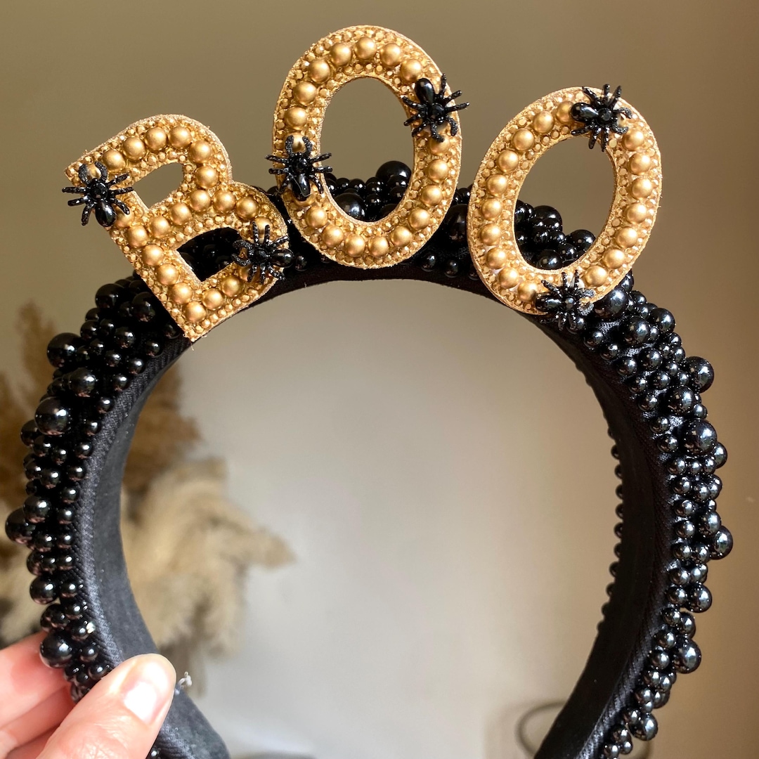 Halloween Boo Headband, Black and Gold Embellished Halloween Headband ...
