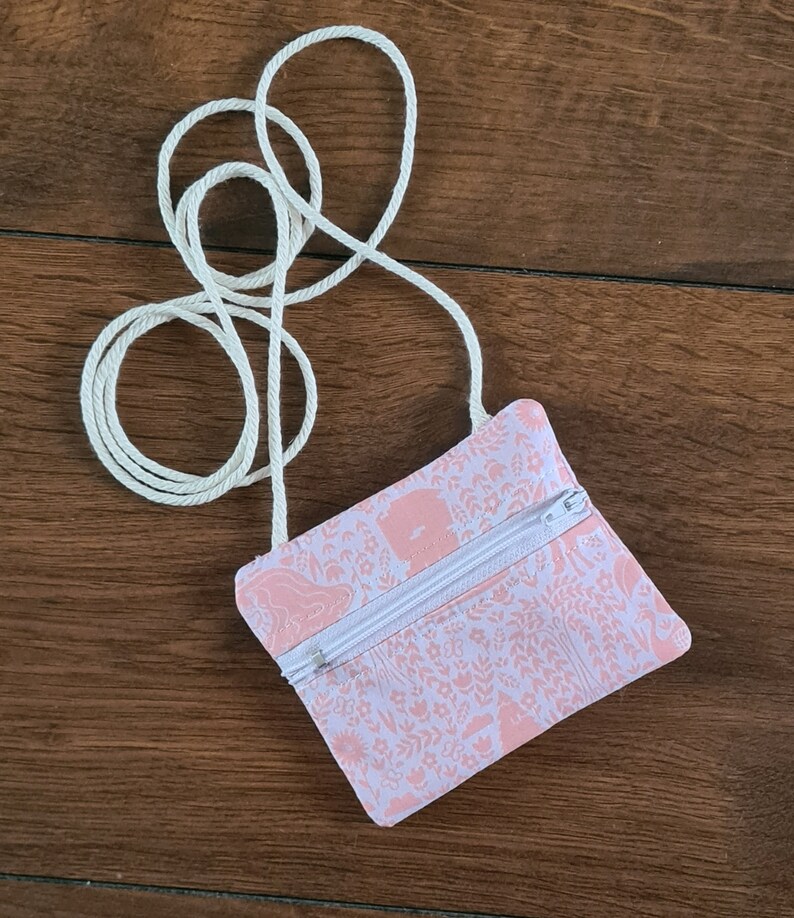 Small Neck Pouch Coin Change Purse Zipped Fabric Handmade String ...