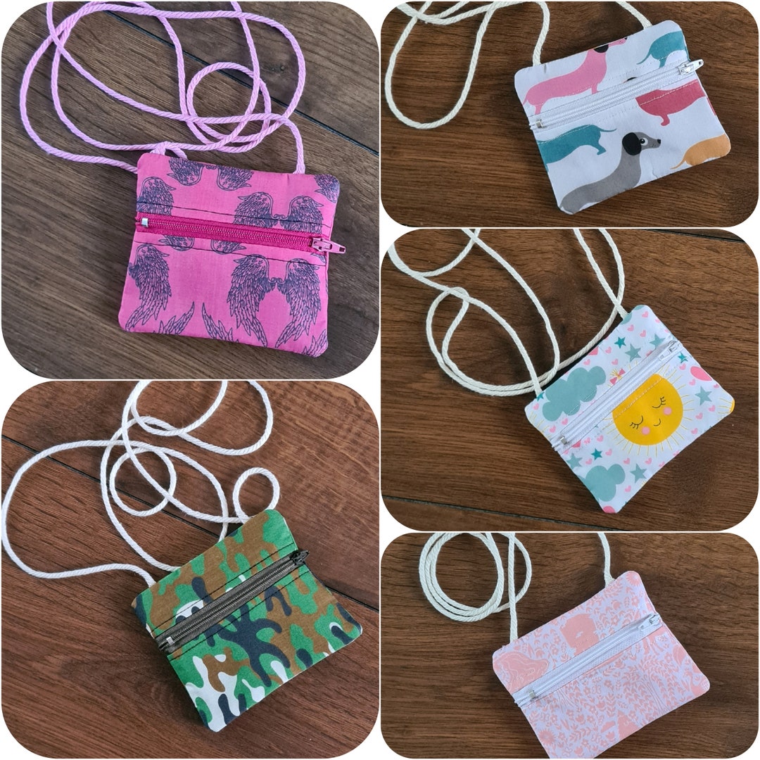 Small Neck Pouch Coin Change Purse Zipped Fabric Handmade String ...