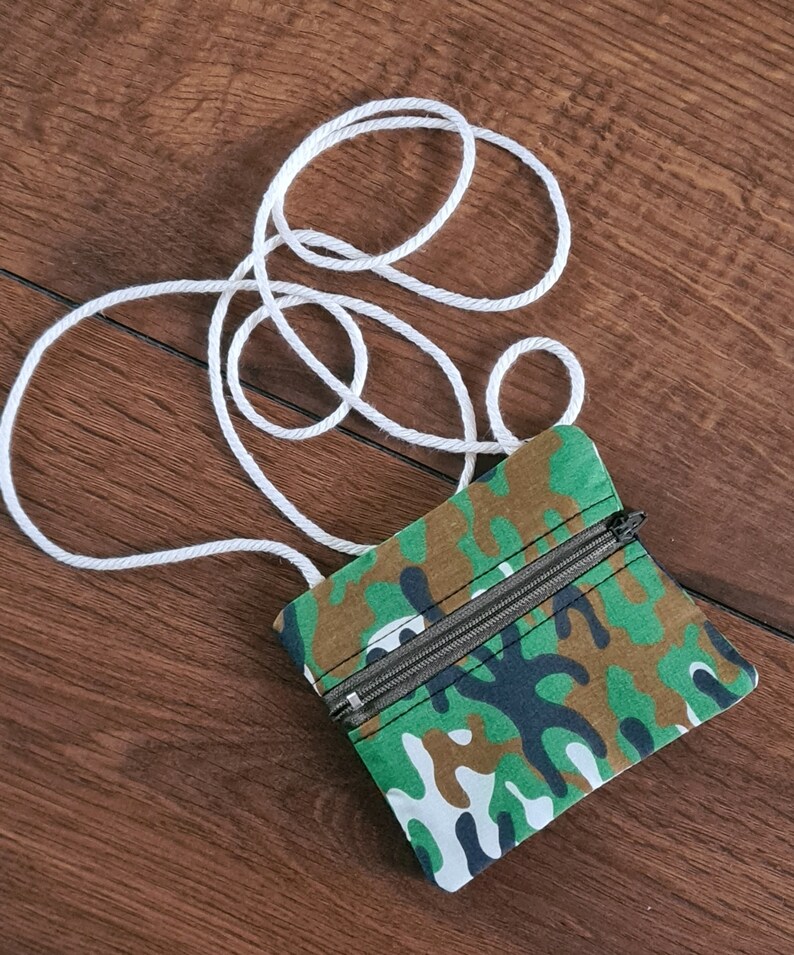 Small Neck Pouch Coin Change Purse Zipped Fabric Handmade String ...