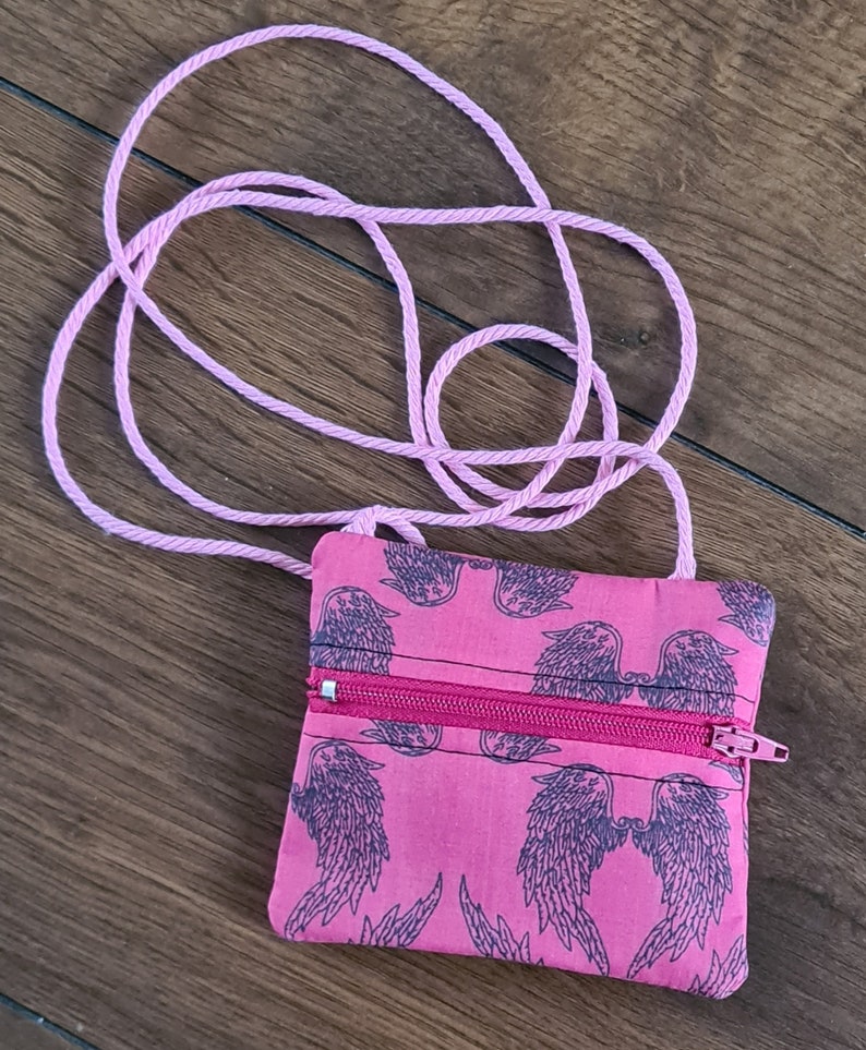 Small Neck Pouch Coin Change Purse Zipped Fabric Handmade String ...