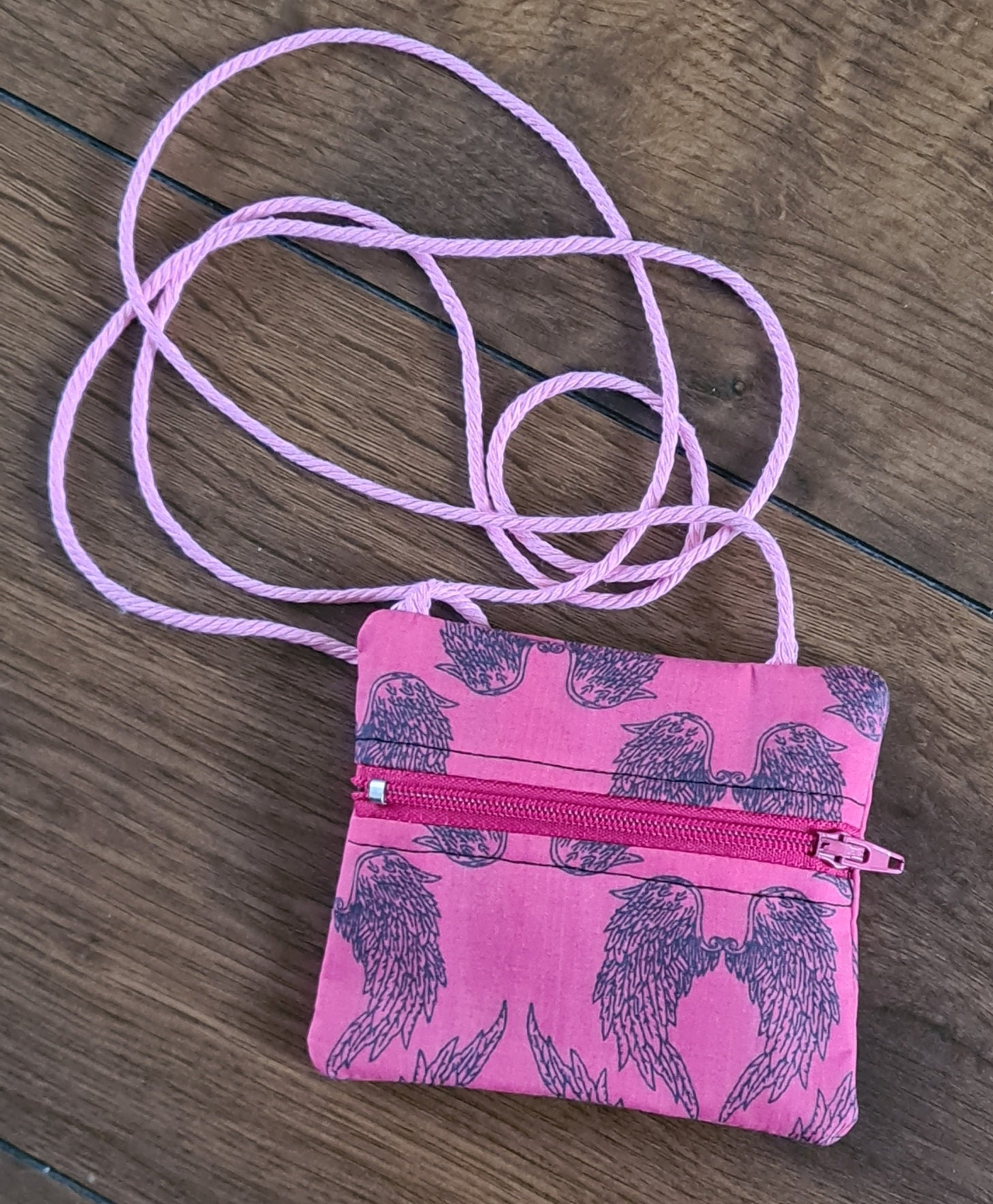 Small Neck Pouch Coin Change Purse Zipped Fabric Handmade String ...