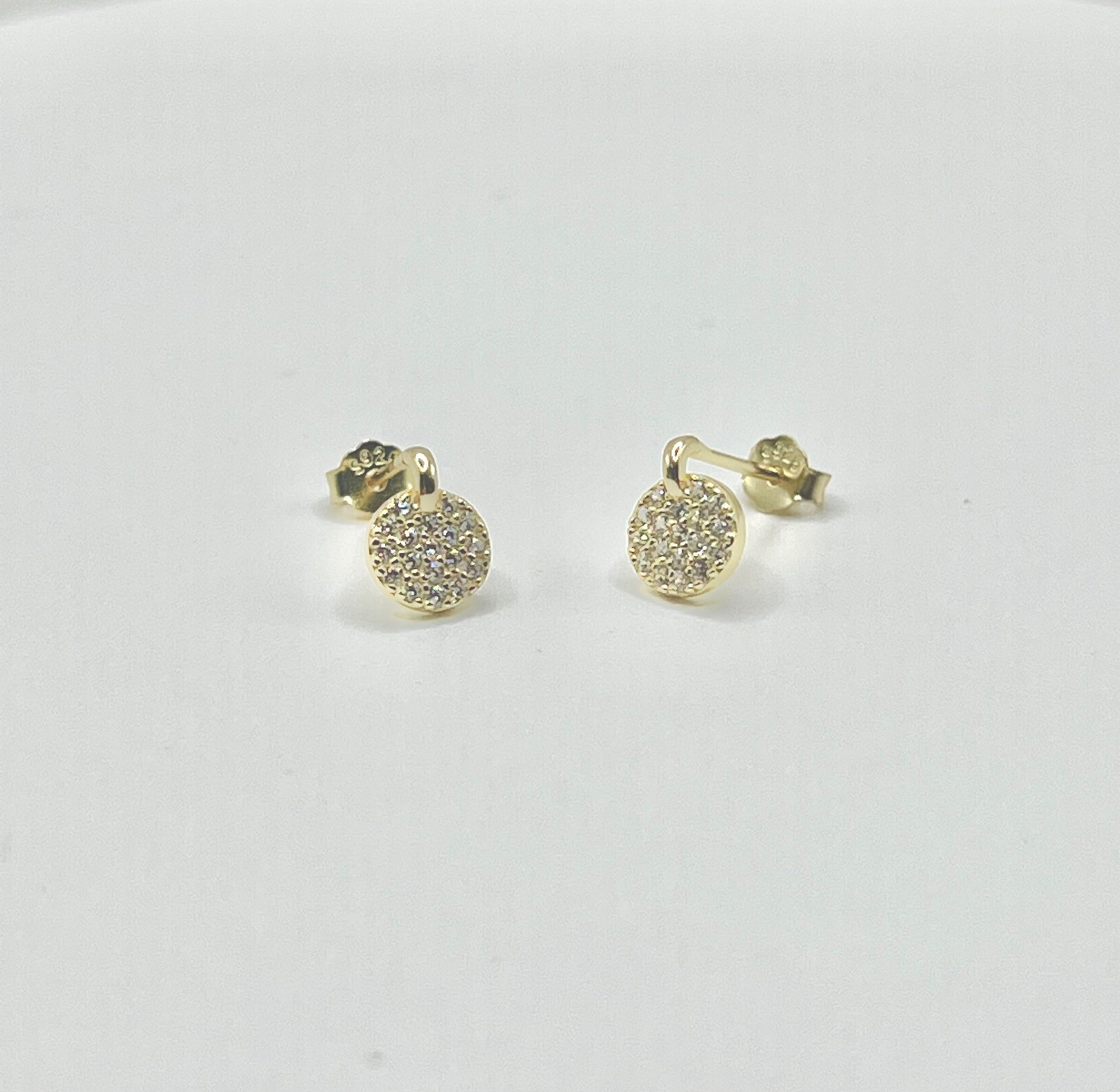 Pave Diamond Round Stud Earrings Pave Disc Stud Diamond Gold Stud ...