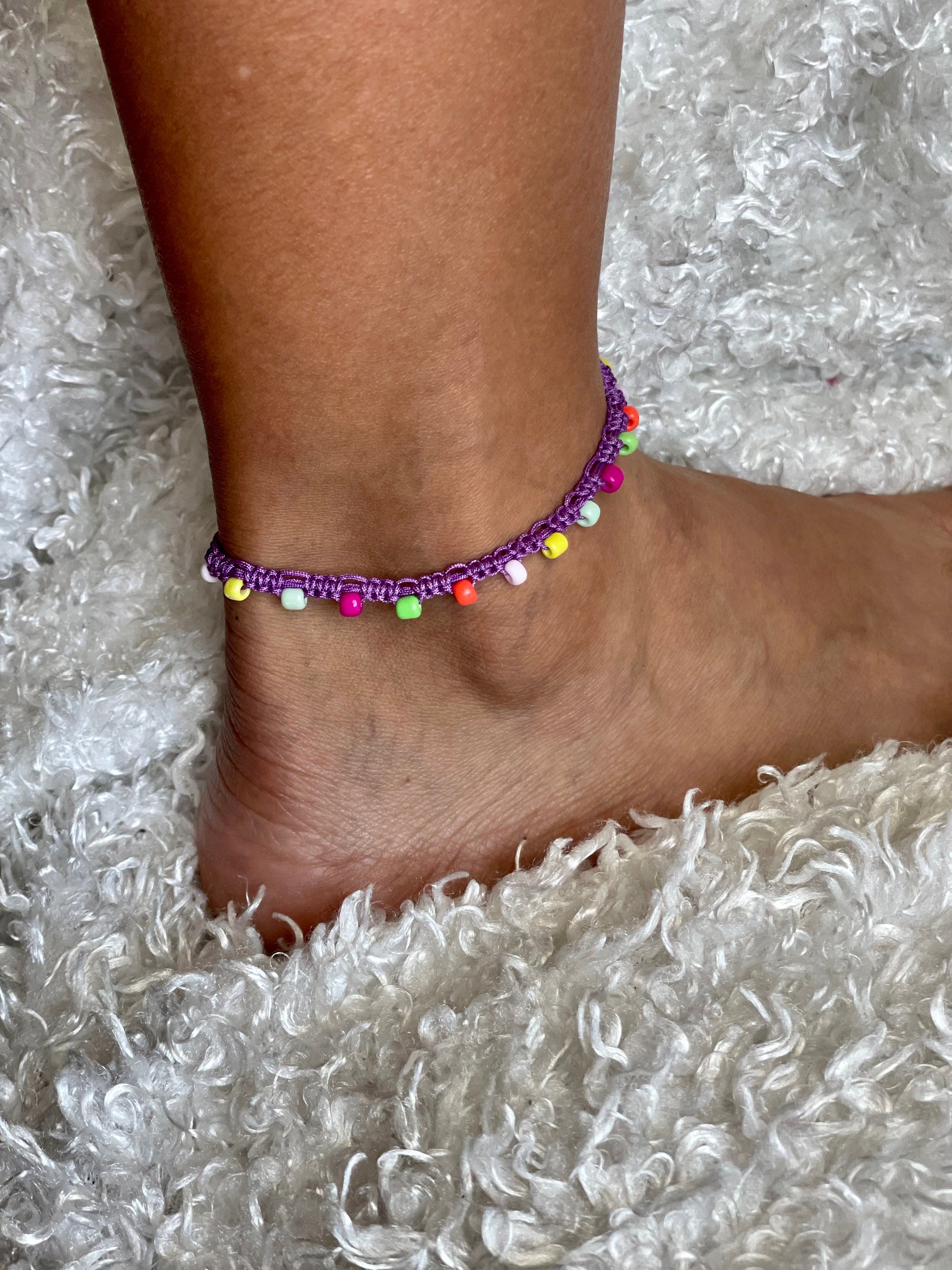 Minimalist Colors Beaded Nylon Cord Anklet Womens Boho Ethno Ankle ...
