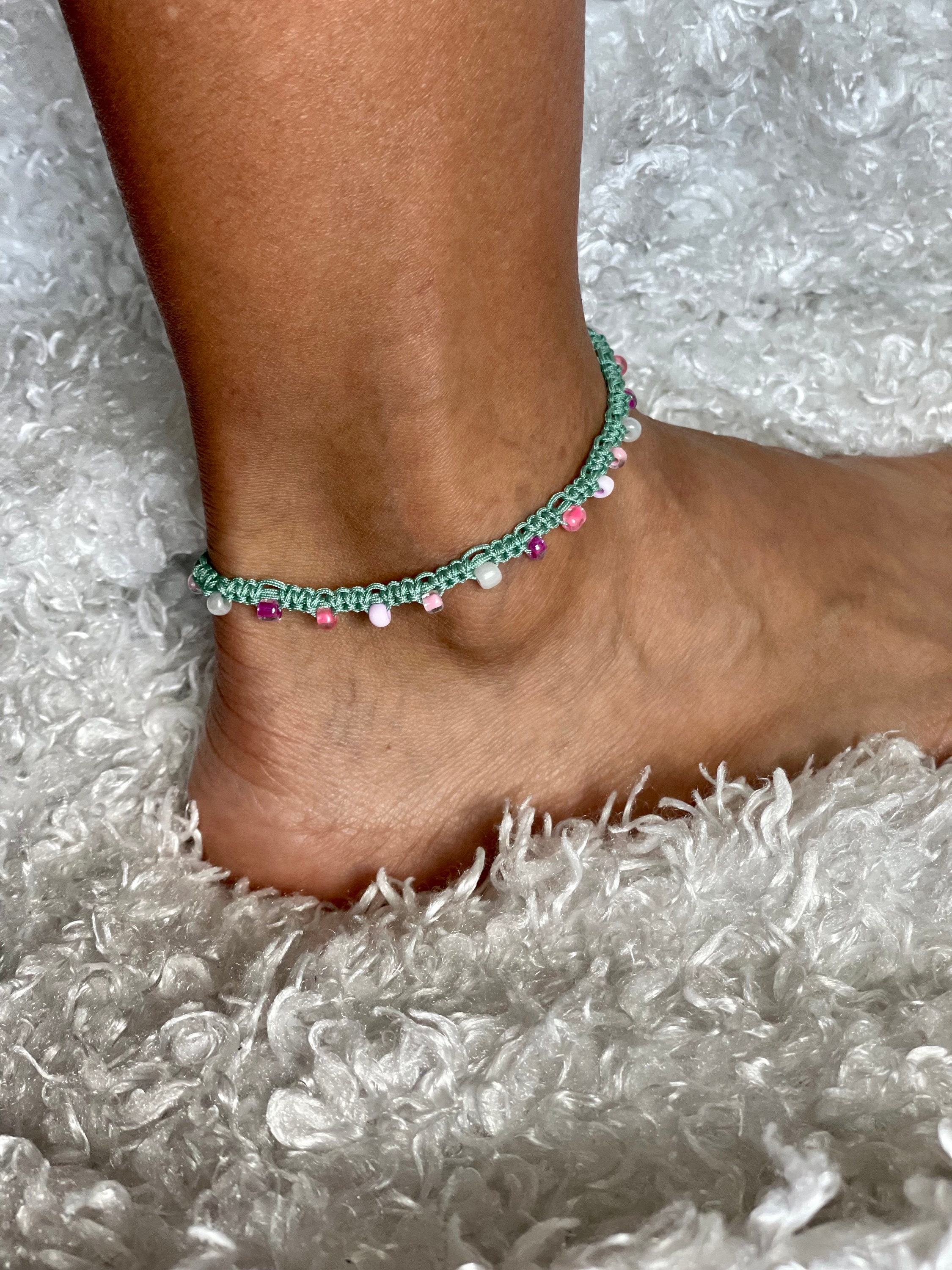 Minimalist Colors Beaded Nylon Cord Anklet Womens Boho Ethno Ankle ...