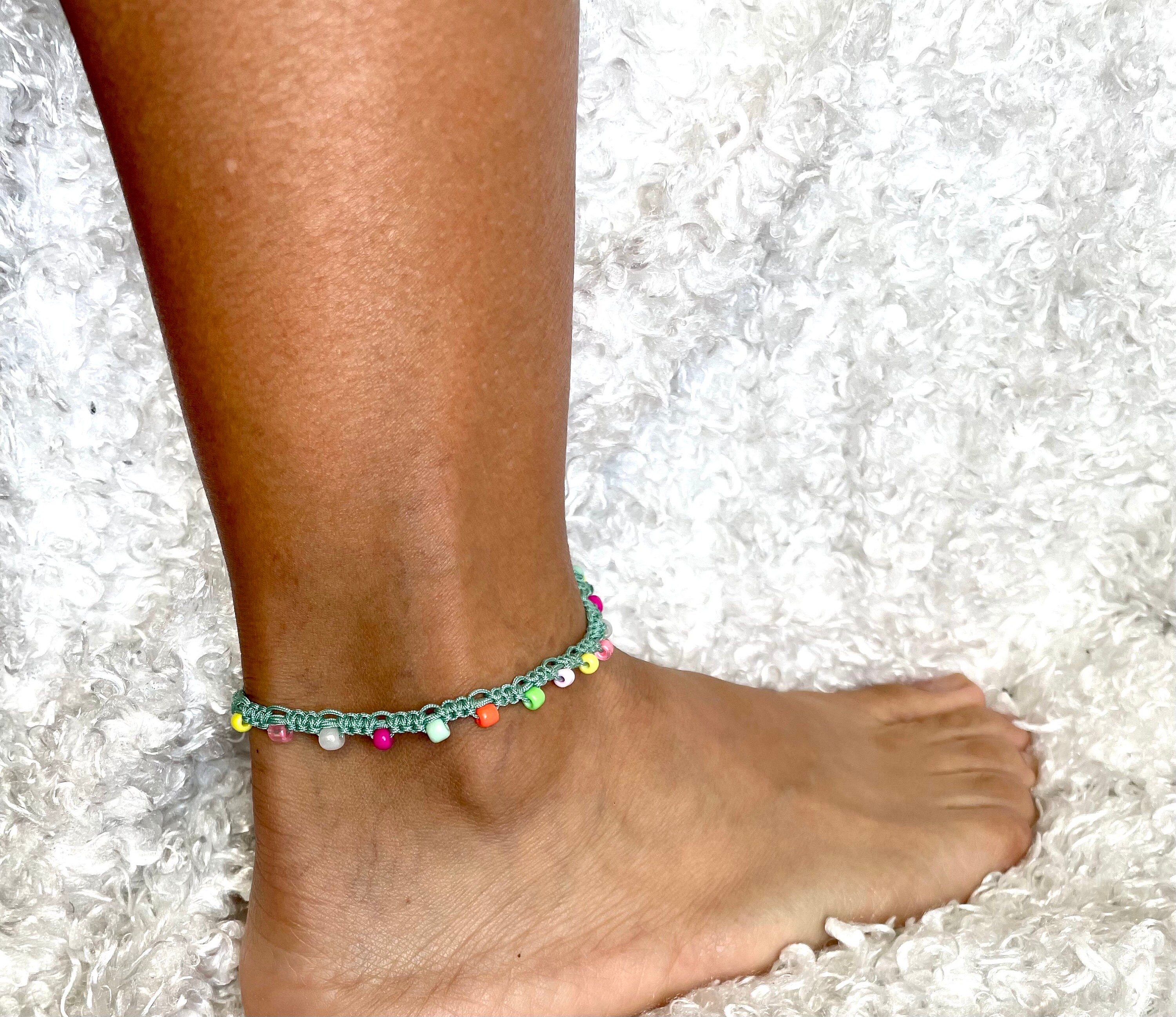 Minimalist Colors Beaded Nylon Cord Anklet - Womens Boho Ethno Ankle ...