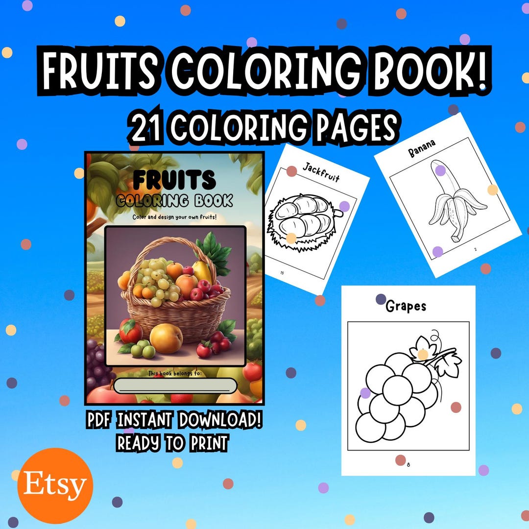 Fruits Coloring Book - Printable Coloring Book - Instant PDF Download ...