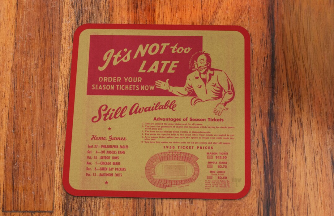 1953 San Francisco 49ers Coasters: Historic Football Ticket Ad (set of ...