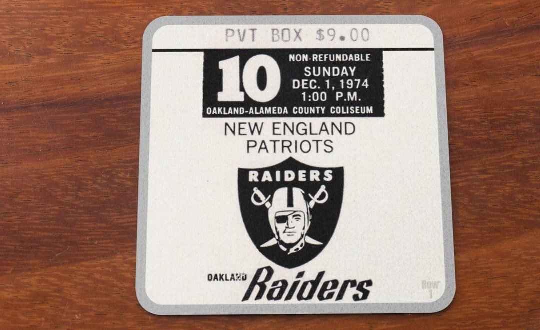 1974 Raiders Vs Patriots Ticket Coasters: Unique Football Gift (set of ...