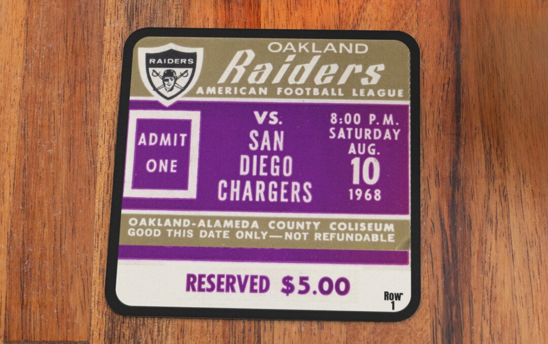 1968 Oakland Raiders Ticket Stub Coaster Set - Historic Football Gift ...