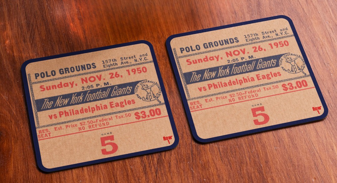 1950 New York Giants Vs. Philadelphia Eagles Ticket Coasters | Row One ...