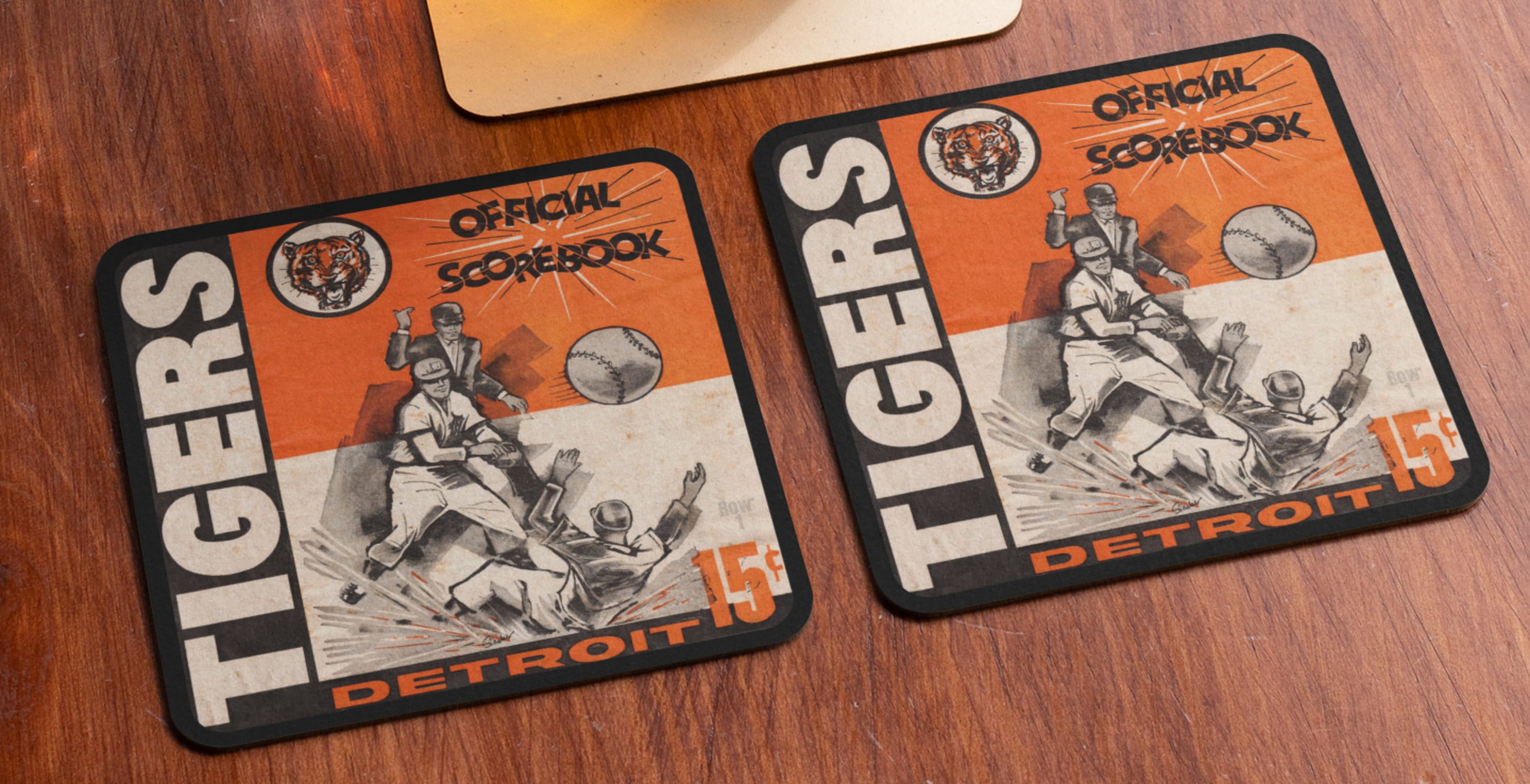 1938 Detroit Tigers Scorecard Art Drink Coasters (4) | Row One Brand ...
