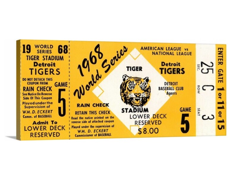 World Series Baseball Ticket Canvas: 1968 Detroit - Etsy