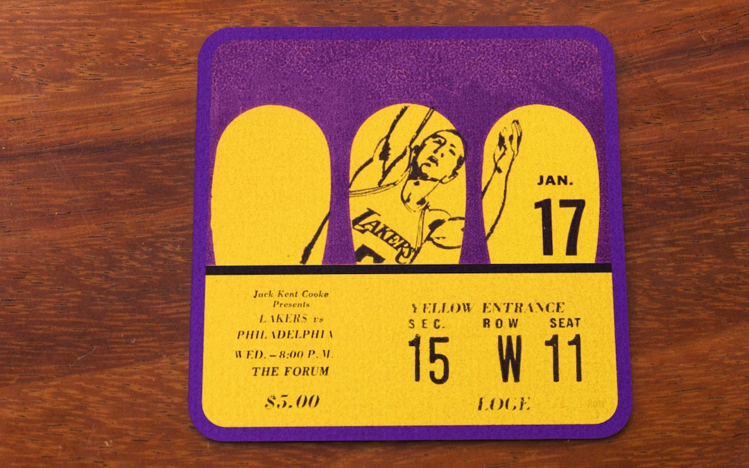 1968 LA Lakers Vs. Philadelphia Basketball Ticket Stub Drink Coasters ...
