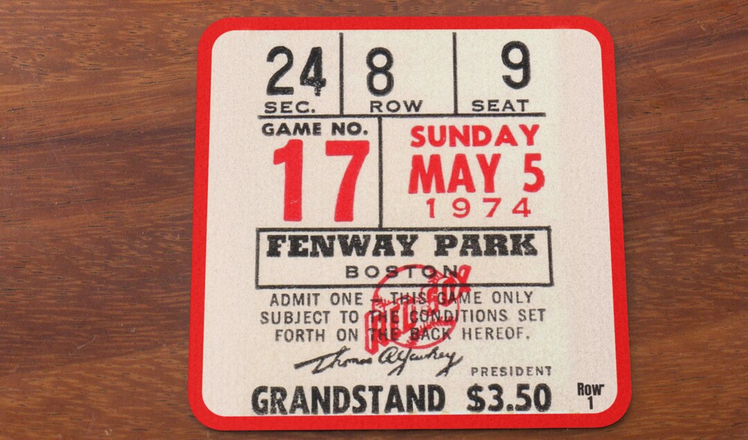 Red Sox Ticket Stub Coasters: 1974 Vintage Baseball Gifts (set of 4) - Etsy
