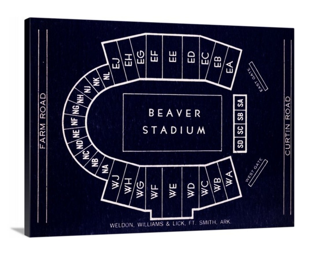 1968 Beaver Stadium Map Canvas Art | Historic College Football Art ...
