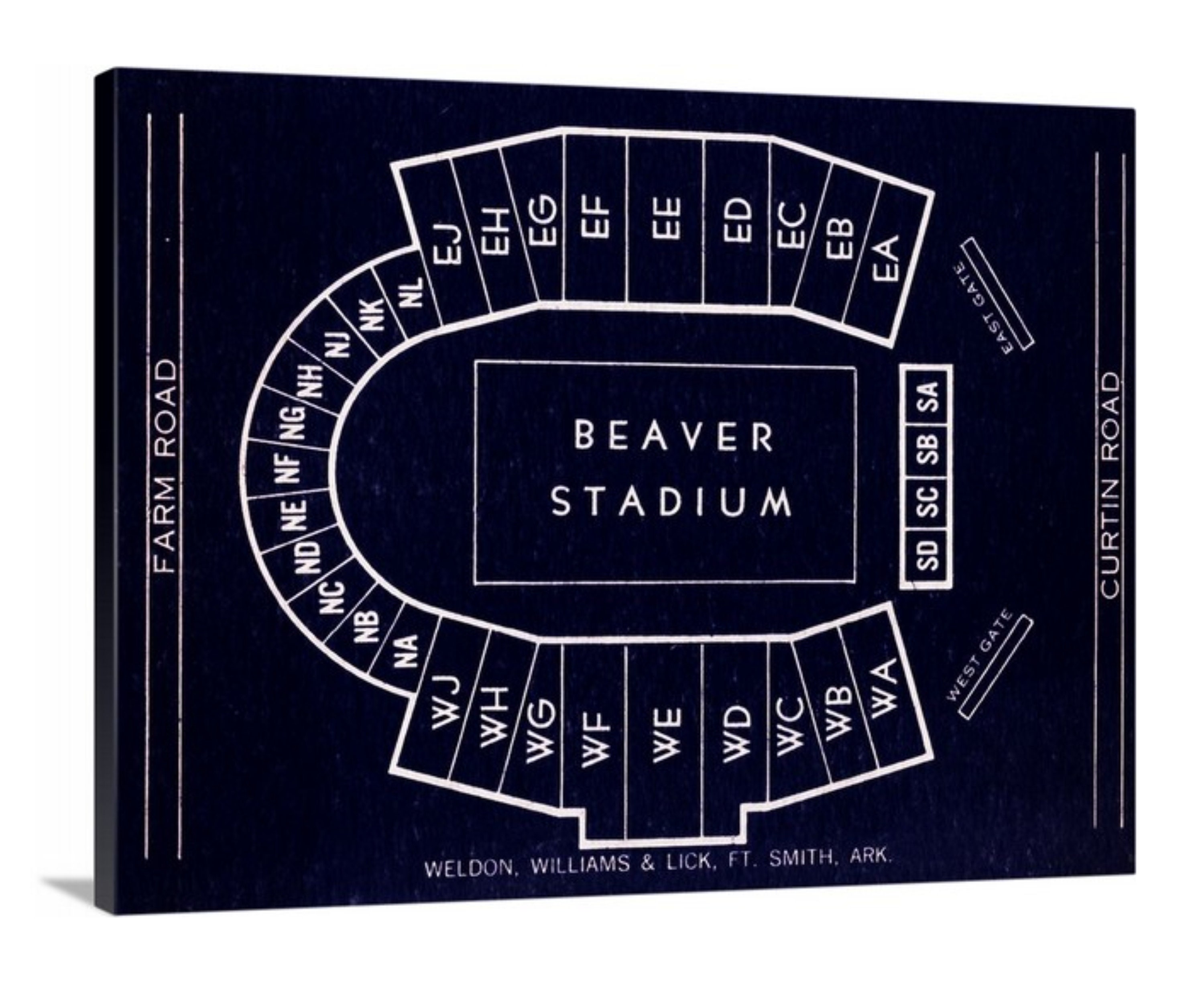 1968 Beaver Stadium Map Canvas Art | Historic College Football Art ...