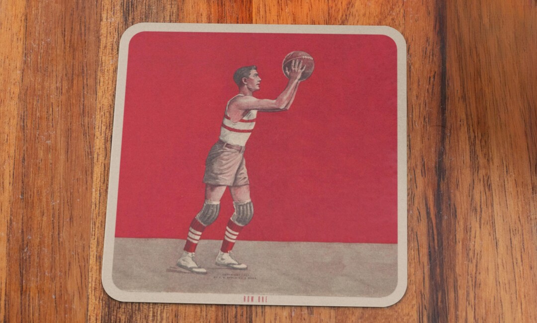 Vintage Basketball Art Drink Coasters: 1921 Sports Decor, Birch Wood (4 ...