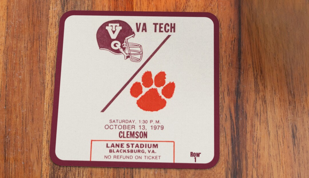 1979 Clemson Vs. Virginia Tech Football Ticket Drink Coasters 4 Row One ...