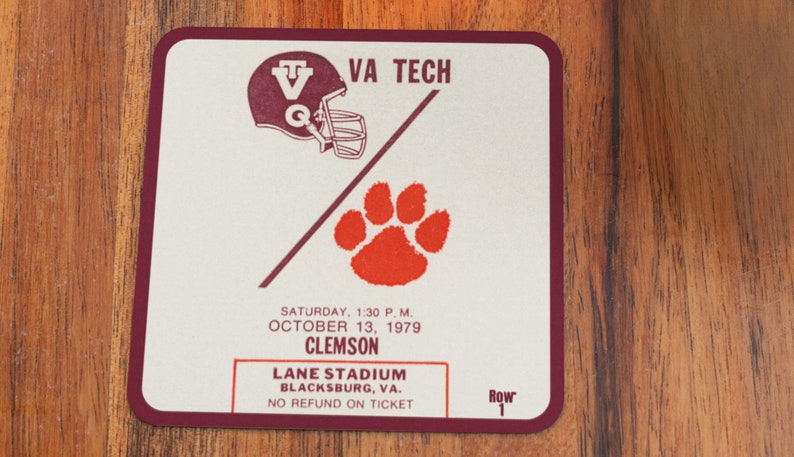 1979 Clemson Vs. Virginia Tech Football Ticket Drink Coasters 4 Row One ...