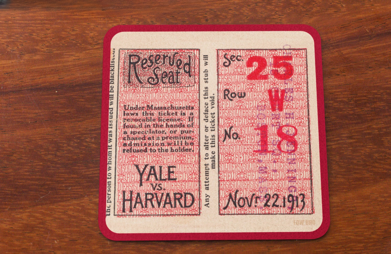 1913 Yale Vs. Harvard Football Ticket Drink Coasters (4) | Row One - Etsy