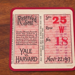 1913 Yale Vs. Harvard Football Ticket Drink Coasters (4) | Row One - Etsy