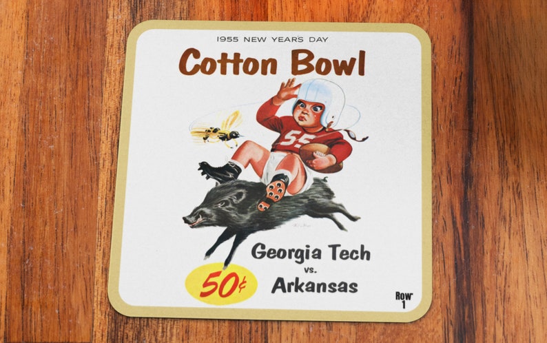 1955 Cotton Bowl Football Program Art Drink Coaster Set 4 Row One Brand ...