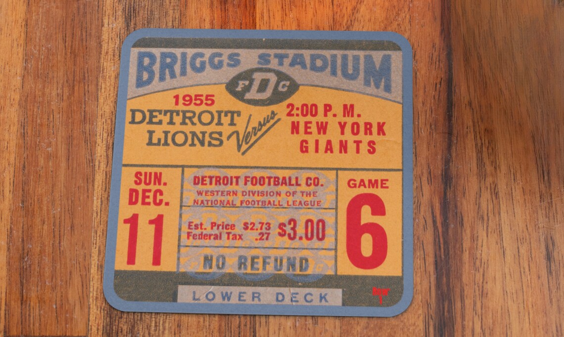1955 Detroit Vs. New York Football Ticket Drink Coasters (4) | Row One ...