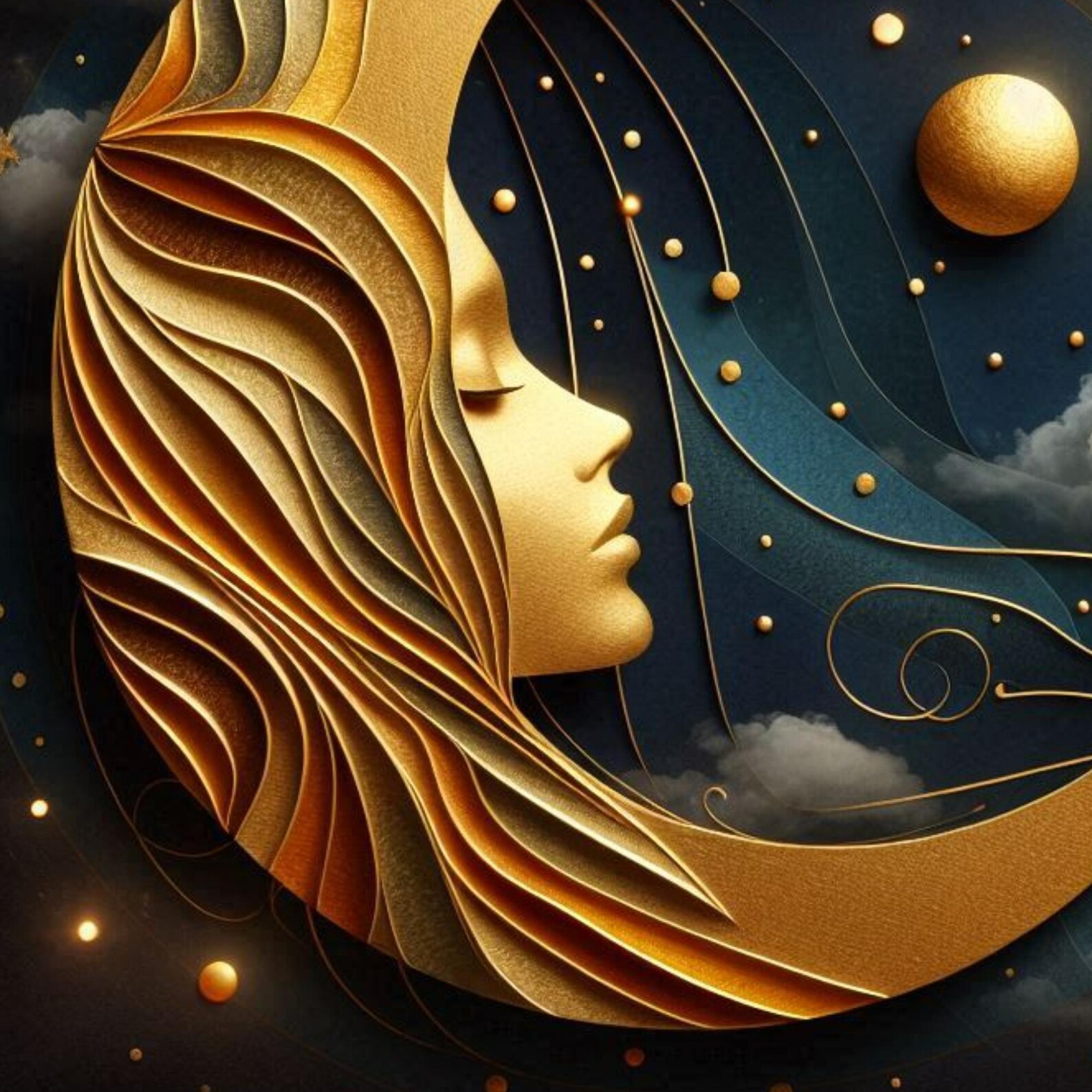 Golden Crescent Moon Collage Decor, Digital Collage Moon Wall Art ...