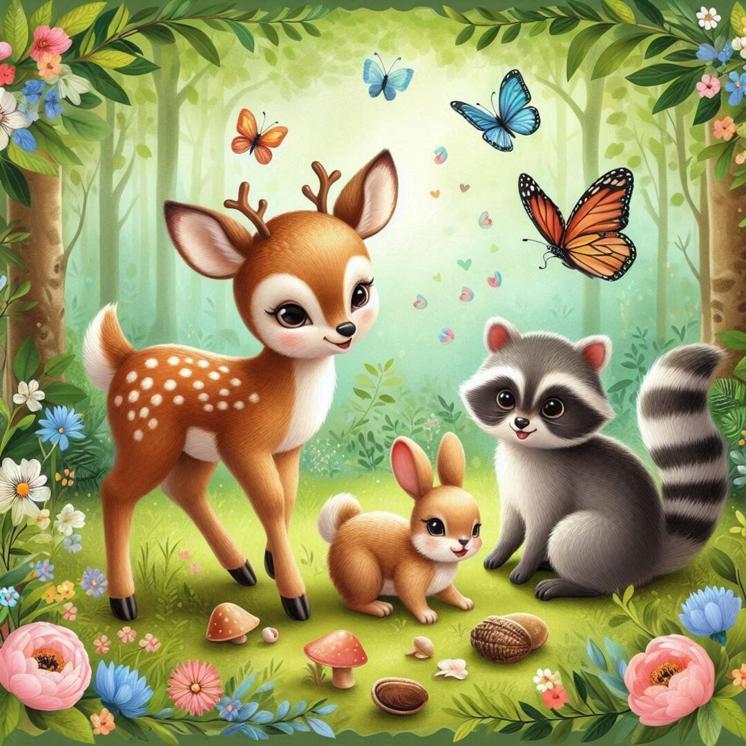 Playful Friends Digital Wall Art, Nursery Animals Printable 12x12inc ...