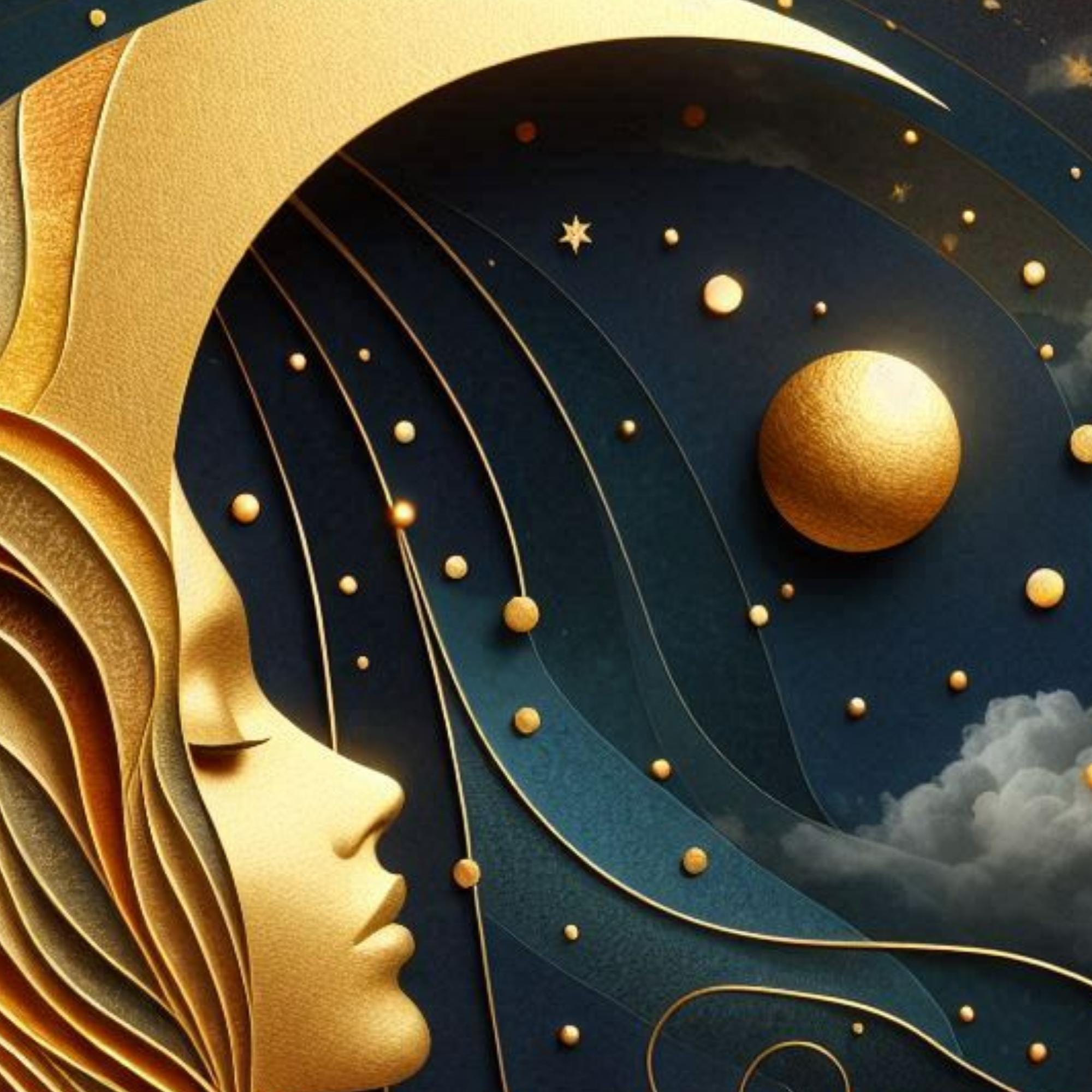 Golden Crescent Moon Collage Decor, Digital Collage Moon Wall Art ...