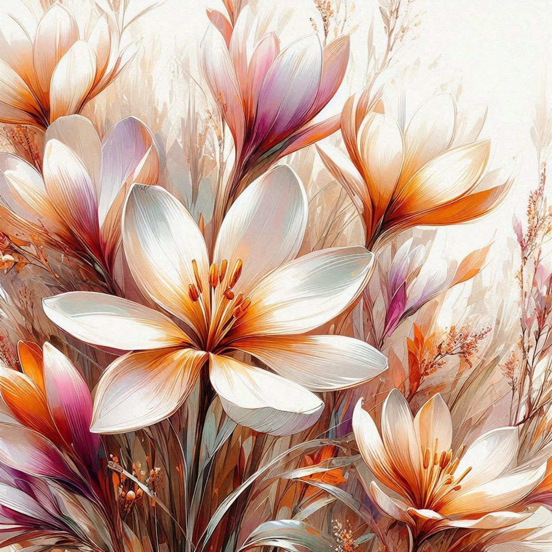 Colchicum Flower Digital Painting, Printable 12x12inc Fall Wall Art ...