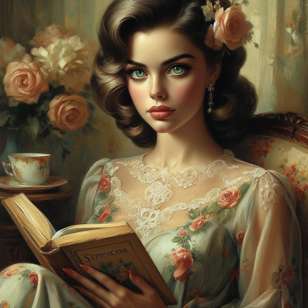 Vintage Lady Reading Printable 12x12inc Wall Decor , A Nostalgic Art ...