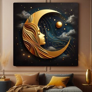 Golden Crescent Moon Collage Decor, Digital Collage Moon Wall Art ...