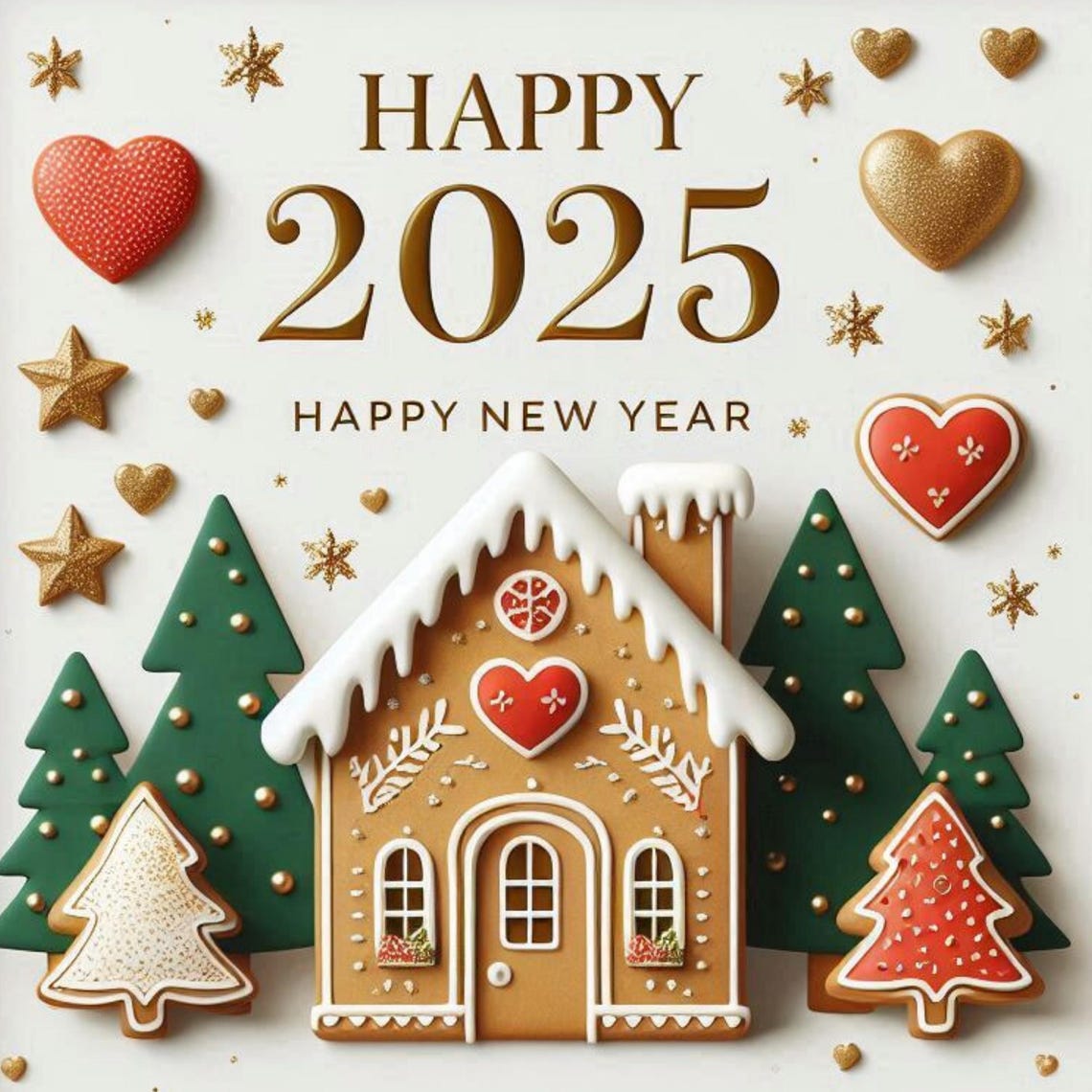 Gingerbread House Printable Wall Art, Happy New Year 2025 Digital Wall ...