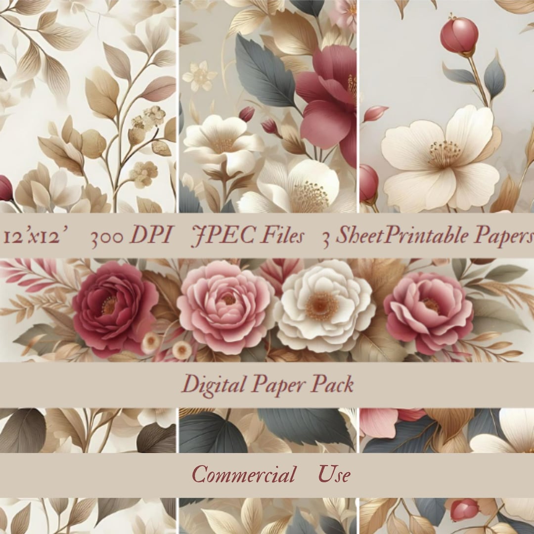 Misty Rose Floral12 X12inc Paper Pack, Gift for Scrapbooking, Printable ...