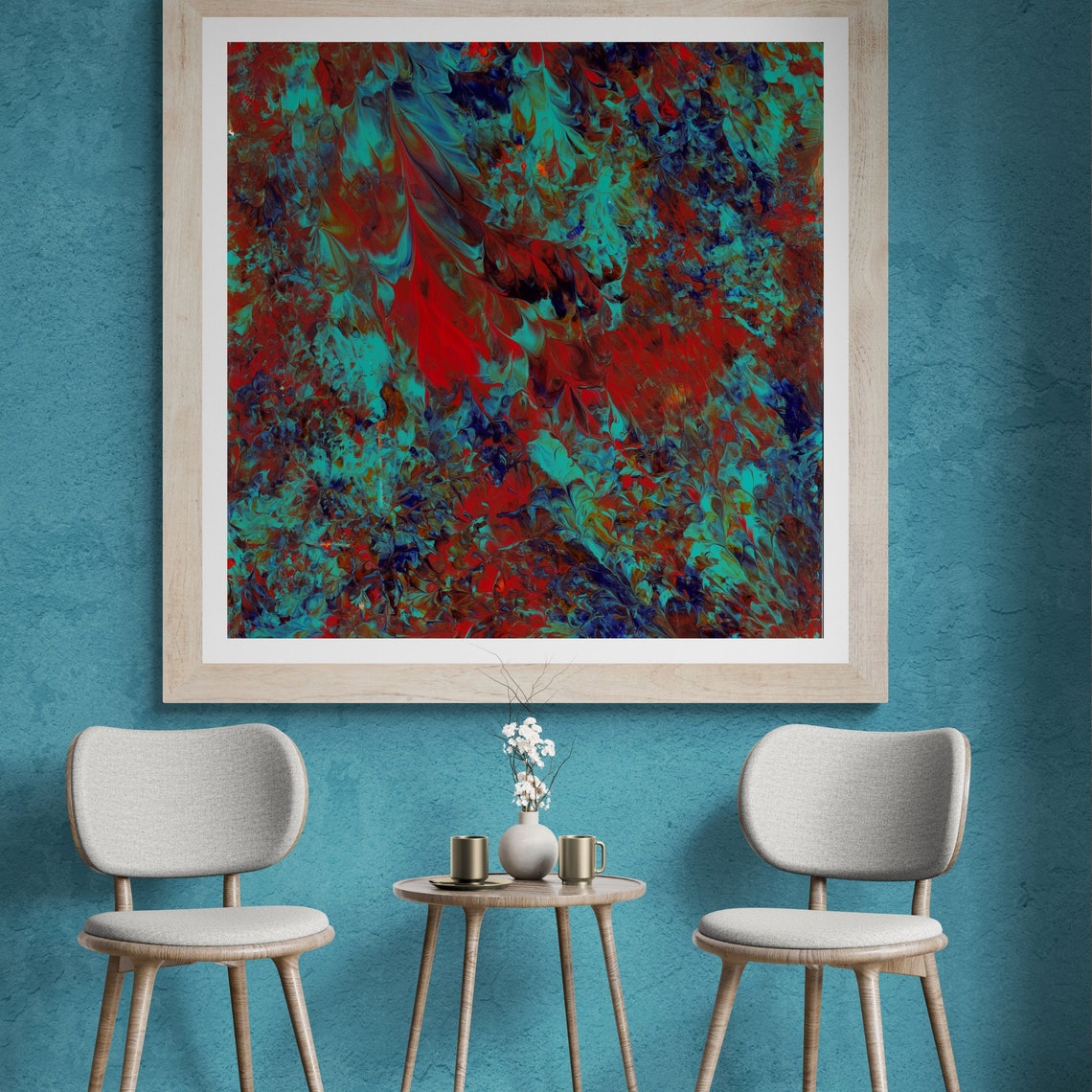 Modern Digital Abstract Fine Art, A3 Printable Red Color Poster ...